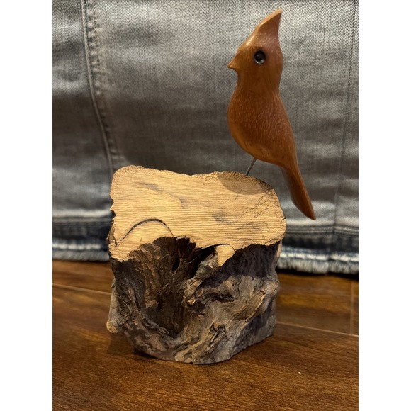 Woodcarvers | Art | Vintage Hand Carved Wooden Cardinal Bird Sculpture ...